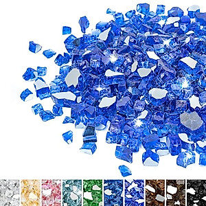 Mr. Fireglass 10 Pounds Fire Glass - 1/4 Inch High Luster Reflective Tempered Glass Rocks for Fireplace Fire Pit Table and Landscaping, Cobalt Blue