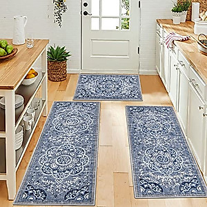 Ileading BohoRugs Sets 3 Piece with Runner Floral Carpet Farmhouse Mats Non Skid Washable for Kitchen Floor Office Sink Laundry