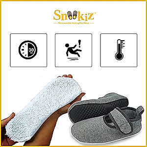 Snook-Ease Mary Jane Style Heated Slippers - Thick Warm Winter Feet Warmers with Microwavable Heatable Inserts – Heated Slippers Foot Heater for Cold feet – Heated Foot Warmers (Grey, Women 6-10)