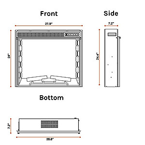 e-Flame USA Whistler LED Recessed Electric Fireplace Stove Insert with Remote - 3D Wood Burning Flame Effect - 28"x24" (Black)