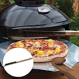 Pizza Oven Brush, Barbecue Grill Brush and Scraper, Extended Large Wooden Handle, Portable Pizza Oven Accessories BBQ Grill Long Handle Stone Cleaner