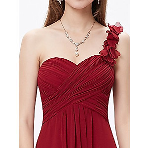 Ever-Pretty Womens Flower One Shoulder Long Bridesmaids Dress 4 US Burgundy