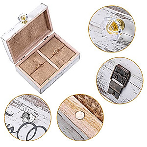 Wedding Ring Box Ring Bearer Box And Then Two Become One Mr. and Mrs. Diamond Wooden Wedding Ring Box Holder for Wedding Decor Elegant Wedding Gift Box, 5W x 6D x 2H (White)