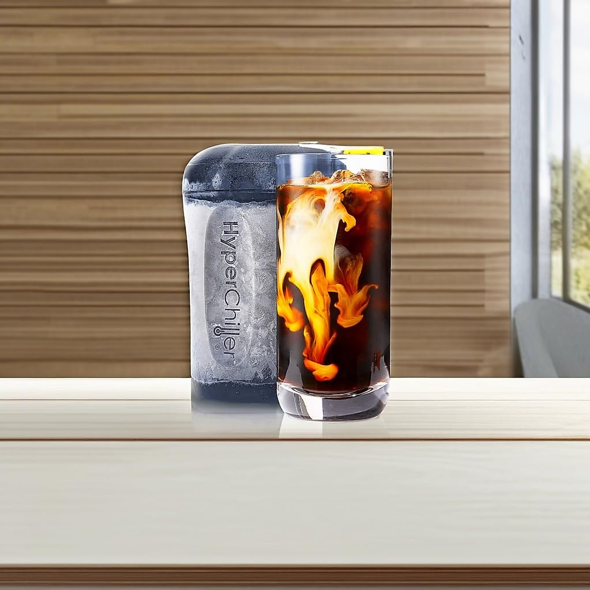 HyperChiller HC2CB Patented Iced Coffee/Beverage Cooler, NEW, IMPROVED,STRONGER AND MORE DURABLE! Ready in One Minute, Reusable for Iced Tea, Wine, Spirits, Alcohol, Juice, 12.5 Oz, Charcoal Black