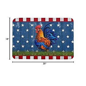 July 4th Bath Rugs Farm Chicken Stars Independence Day Holiday Sponge Doormat Absorbent Non Slip Backing Flannel Mat Wood Grain Red and White Stripe Memory Foam Mats for Bathroom18 x30