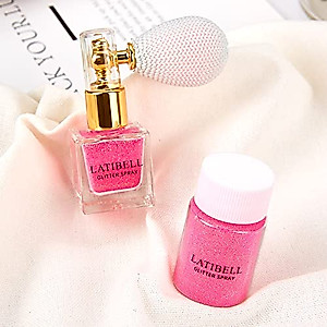 LATIBELL Body Glitter Spray, Pink Glitter Spray for Hair and Body, Glitter Body Spray Cosmetic Shimmer Makeup Glitter for Rave Hair Body Face Clothes Nail Art Craft Design - with 1 Jar of Refills