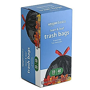 Amazon Basics Lawn & Leaf Drawstring Trash Bags, 39 Gallon, 40 Count