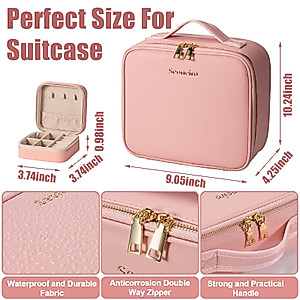 Seoneiro Makeup Travel Bag with LED Lighted Mirror Adjustable Brightness Portable Waterproof Makeup Case with Adjustable Dividers, Make up Train Case Organizer Makeup Brush Accessories and Tool Case