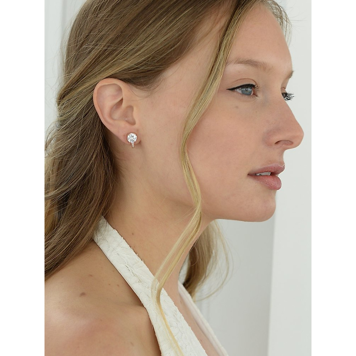 Mariell Champagne Gold Clip-On CZ Crystal Stud Earrings, 2 Carat, for Weddings, Brides, Birthday Gift