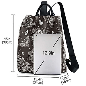 MNSRUU Women Backpack Purse Moth Skull Moon Esoteric Backpack for Women Anti-theft Shoulder Bag Carry On Backpack Lightweight Rucksack Fashion Travel Ladies Bags