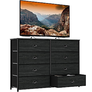 Furnulem 8 Drawer Dresser for Bedroom, TV Stand with Fabric Bins for 50'' TV, Large Chest of Drawers for Bedroom, Office, Dorm, Closet, Kids Room, Sturdy Metal Frame & Wood Top (Black Oak)