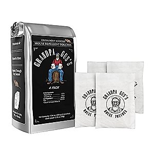 Grandpa Gus's Extra-Strength Mouse Repellent, Cinnamon/Peppermint Oils Repel Mice from Nesting & Freshen Air in Car/RV/Boat/Garage/Shed/Cabin, 1.75 Oz (4 Pouches)