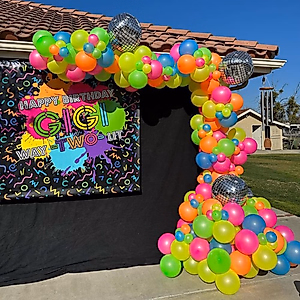 156pcs Neon Balloon Garland Arch Kit, Glow in The Dark UV Neon Fluorescent Balloons, Back to 80s 90s Laser Dicso Party Supplies, Birthday Wedding Black Light Party Decorations (Disco)