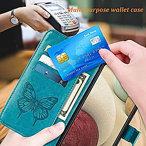 A12 Phone Case Wallet,for Galaxy A12 Case,[Kickstand][Wrist Strap][Card Holder Slots] Butterfly Floral Embossed PU Leather Flip Protective Cover for Samsung A12 Case (Blue)