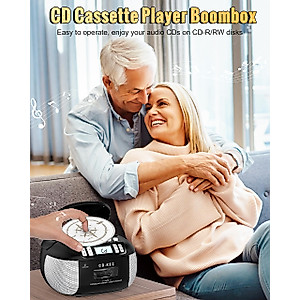 Sunoony CD and Cassette Player Combo, Boombox CD Player Portable with AM/FM Radio, Tape Recording, Stereo Sound, AC/DC Powered, AUX/Headphone Jack, Sleep Timer for Home, Senior, Child