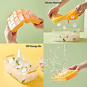 32-Ice Cube Trays, Silicone Ice Cube Tray with Lid and Storage Bin, Ice Cube Molds for Chingling Cocktail and Milk Tea, Easy Release (Color : Yellow)
