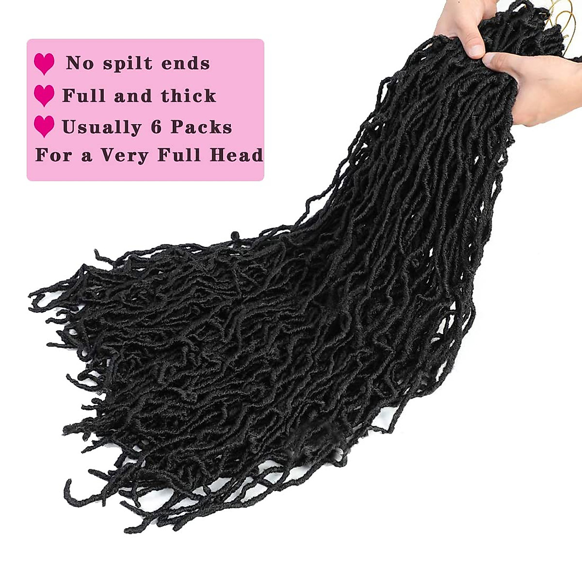 Soft New Faux Locs Super Long Goddess Crochet Hair Pre Looped Natural Braid Curly Wave Braiding Hair（36inch #1b 6packs)…