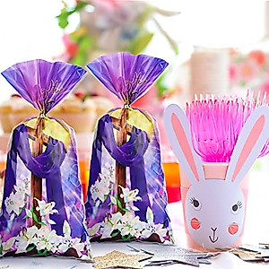 100 Pcs Easter Cellophane Bags He is Risen Spring Easter Gift Treat Bag Goodie Candy Bags with Ties Easter Cross Religious Decorations Birthday Party Decorations Supplies