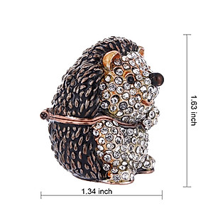 Hand Painted Enamel Hedgehog Trinket Box, Hinged Jewelry Box Unique Mini Ring Necklace Jewelry Organizer, Classical Bejeweled Storage, Figurine Collectible Keepsake Home Decor (Couple Hedgehog)