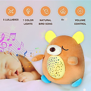 Baby Sleep Soother Happy Bear - Toddler Portable Sound Machine with Night Light Projector - Plush Toy Crib Soother with Music and Lights to Aid Sleep for Newborn