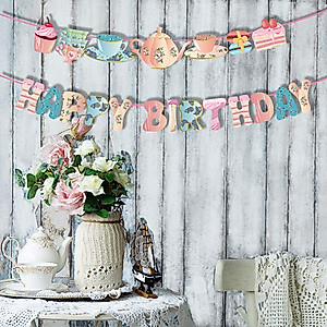 Anor WishLife Tea Happy Birthday Banner,Mad Hatter Birthday Banner,Tea Party Supplies,Tea Birthday Decorations for Girls,Boys,Kids,Home,Classroom,School,Office,Baby Shower,1st Birthday