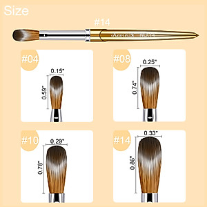 KEMEISI 4PCS Acrylic Nail Brush Set, Size 04/08/10/14 Kolinsky Nail Art Brushes for Acrylic Application, Sturdy Handle Oval Shaped Acrylic Powder Nail Design Tools for Professional Manicure DIY Home
