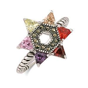JanKuo Jewelry Rhodium Plated Multicolor Cubic Zirconia Jewish Star of David Twisted Rope Ring (6)