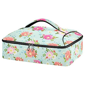 Kcldeci Insulated Thermal Food Carrier Insulated Casserole Carrier for Hot or Cold Food,Flowers and Rose Hips Insulated Tote Bag for Potluck Cookouts Parties Picnic,Lasagna Lugger