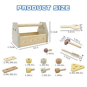 LEADER JOY Montessori Wooden Tools Kit Toddler Educational Construction Kids Toys Sets Play Box Preschool Play Tool Wooden Construction Toy （Yellow）