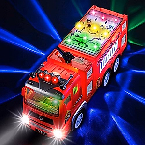Zetz Brands Fire Truck Toy for Boys, Girls, Kids, w/ 4D LED Lights, Toddlers - Age 3+ Fire Engine Push Toy Car for Little Fireman Real Firetruck Siren Sound, Bump & Go – Ideal Gift