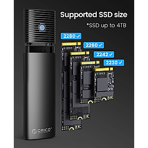 ORICO M.2 NVMe SATA SSD Enclosure Adapter Tool-Free, USB C 3.2 Gen 2 10Gbps NVMe, 5Gbps NGFF SATA PCIe M-Key(B+M Key) 2230/2242/2260/2280, Aluminum External M2 Reader Support UASP Trim- PWDM2-BK
