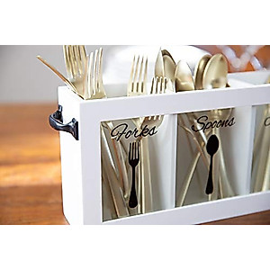 BLU MONACO White Wooden Flatware, Cutlery, Kitchen Utensil & Silverware Caddy Organizer Bin Holder for Forks, Spoons, Knives - Perfect for Kitchen Countertop