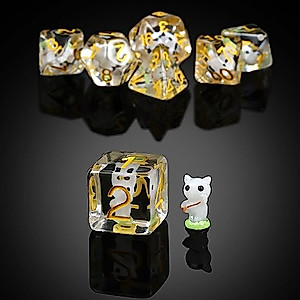 White Cat Gaming Dice Set D&D, DNDND 7PCS Resin DND Dice with Velvet Bag for Dungeons and Dragons Role Playing Games and Tabletop Games（White Cat