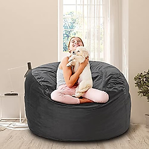 HABUTWAY Bean Bag Chair 3Ft Luxurious Velvet Ultra Soft Fur with High-Rebound Memory Foam for Adults Plush Lazy Sofa with Fluffy Removable Sponge 3'(Grey)