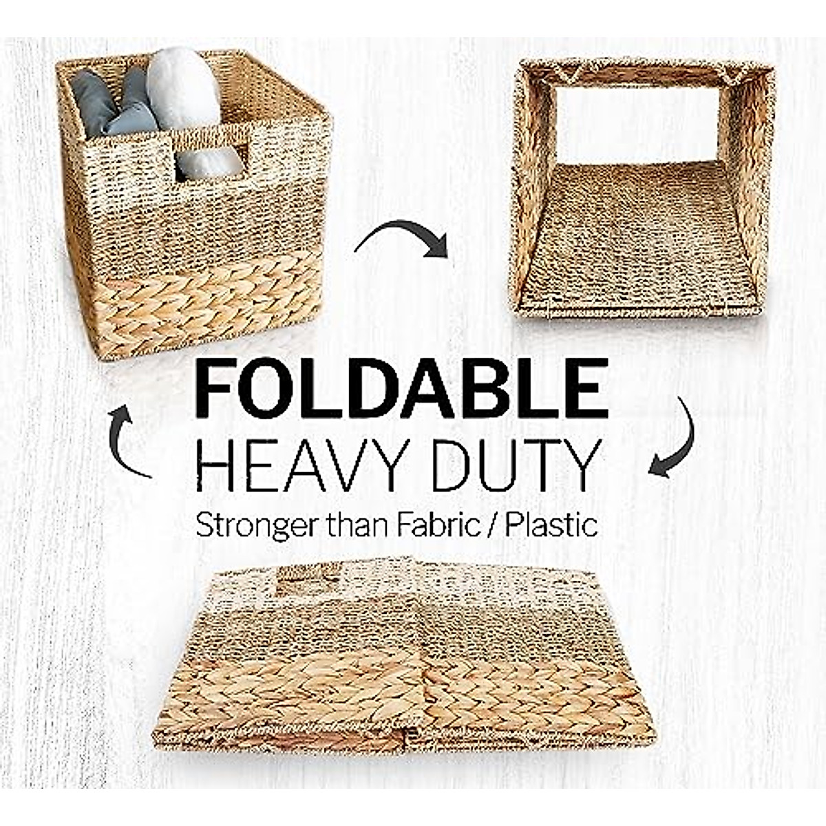 CHI AN HOME Wicker Storage Cubes, 12x12 Storage Cube Bins, Set of 4 Heavy Duty Hyacinth Storage Baskets for Shelves, Natural Foldable Square Baskets for IKEA Kallax, Large Woven Storage Basket, 4 Pack