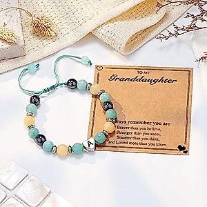 UNGENT THEM Initial Charm Natural Stone Bracelet for Granddaughter Niece, Birthday Valentines' day Christmas Gifts for Girls, Nylon, Cubic Zirconia