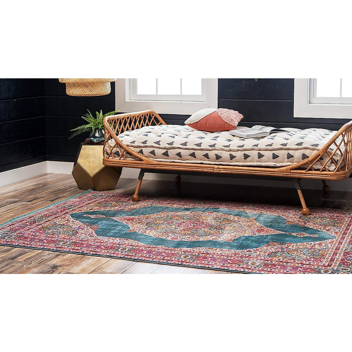 Unique Loom Baracoa Collection Area Rug - Regla (5' 5" x 8' Rectangle, Turquoise/ Ivory)