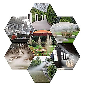 VICKERT Misting Cooling System, 33FT (10M) Misting Line + 8 Brass Mist Nozzles + a Brass Adapter(3/4") Outdoor Mister for Patio Garden Greenhouse Trampoline for waterpark