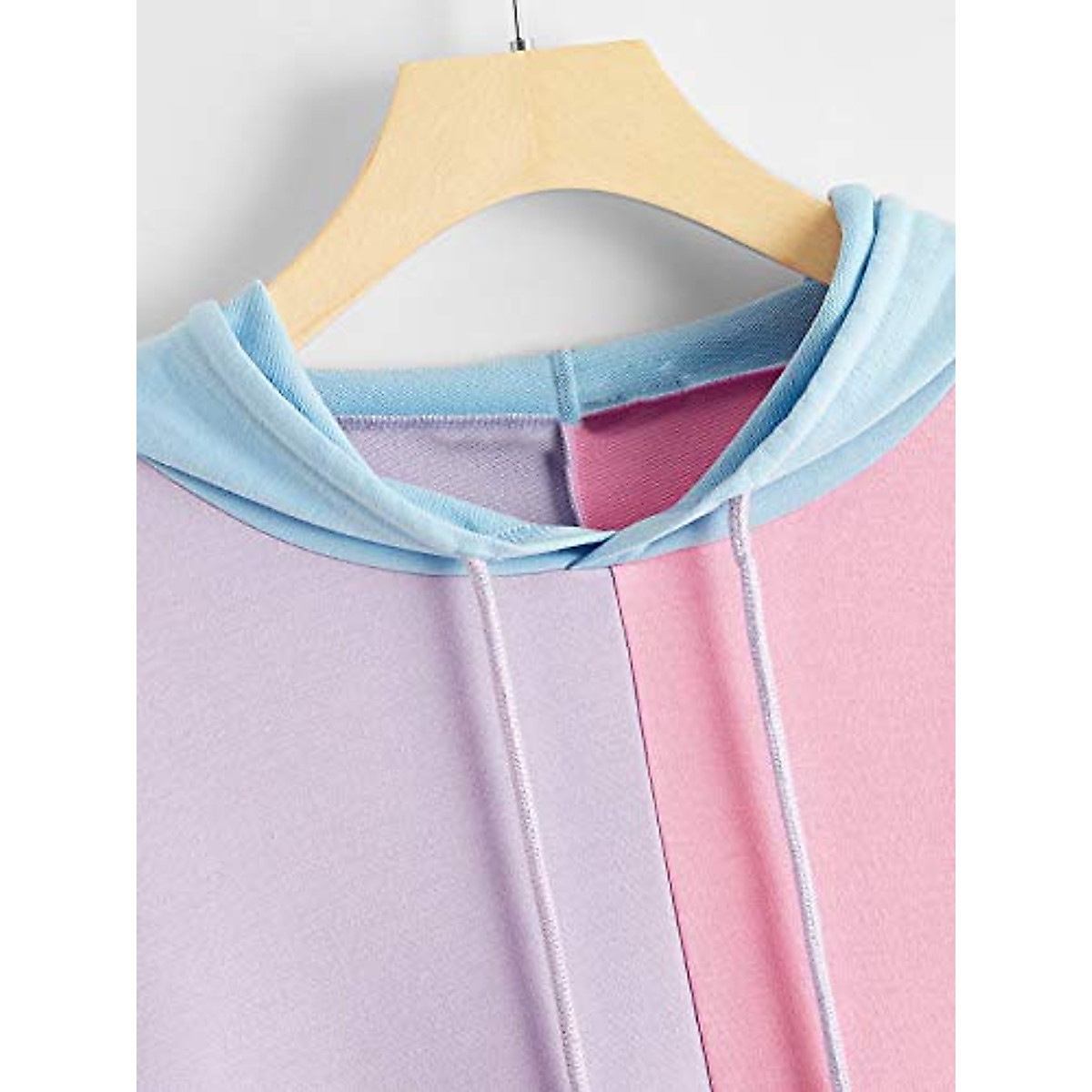 SweatyRocks Women's Cute Color Block Long Sleeve Pullover Hooded Sweatshirts Top Purple Pink S