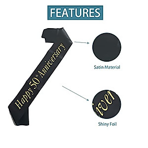 Joyiou Happy 50th Anniversary Sash, Perfect for 50th Wedding Anniversary Celebration Party Supplies Gift Decors, Soft Black Sash with Gold Foil Letters, Wedding Anniversary Favors for Husband Wife