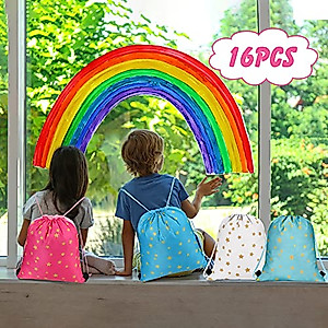 16 Pieces Star Goodie Bags for Kids Star Drawstring Party Favor Bags Birthday Party Favors Oxford Fabric Gift Bags Treat Backpack Bags for Girls Boys School Travel Baby Shower Party Supplies