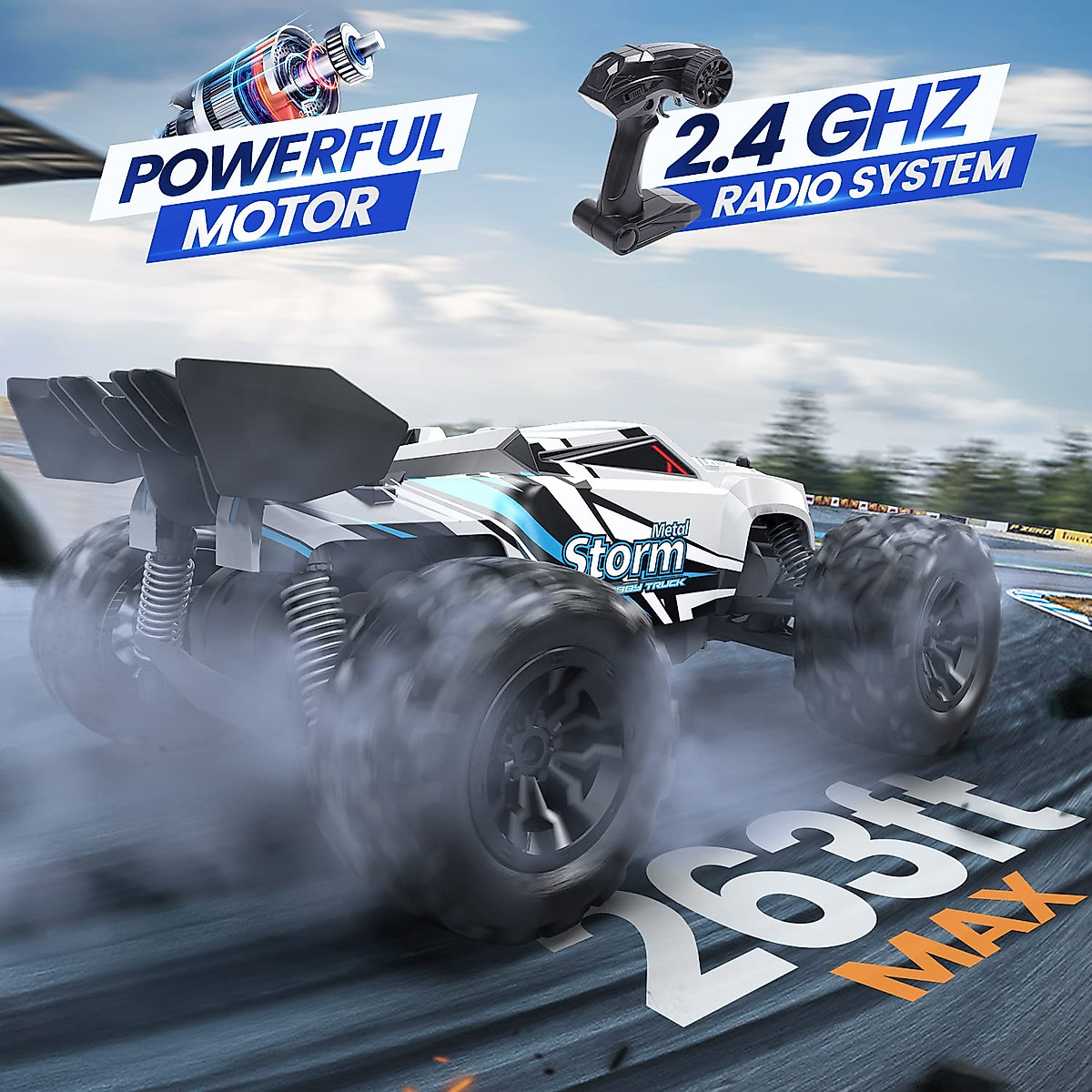 DEERC RC Car, Remote Control Monster Truck W/ 2 Batteries for 40 Min Play, All-Terrain 2.4GHz Rock Crawler Toy Gift for Boys Girls Kids Beginners