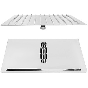 12in G1/2 Thread Rain Shower Head, Adjustable Square Shaped Polished Stainless Steel Head Shower Ultra Thin Anti Clogging for Your Bathroom Showerhead