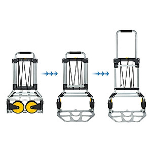 Mount-It! Folding Hand Truck and Dolly, 264 Lb Capacity Heavy-Duty Luggage Trolley Cart with Telescoping Handle and Rubber Wheels, Silver, Black, Yellow