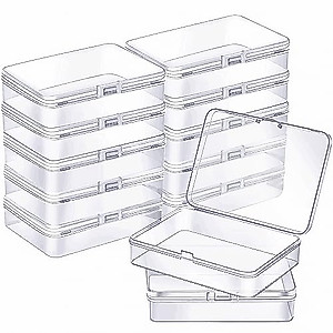 Qeirudu 12 Pack Small Plastic Boxes with Hinged Lids, Rectangle Clear Craft Storage Containers with Lids Plastic Boxes for Beads, Jewelry and Other Small Items (4.5 x 3.3 x 1.1 Inch)