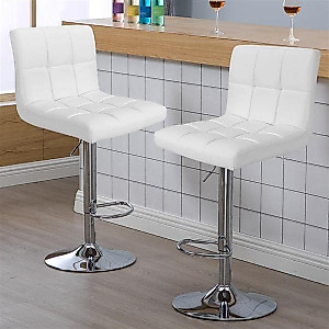 Yaheetech X-Large Bar Stools - Square PU Leather Adjustable Counter Height Swivel Stool Armless Chairs Set of 4 with Bigger Base,White
