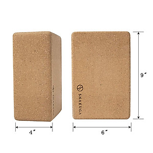 SNAKUGA Cork Yoga Block 2 Pack for Pilates, 9"x6"x4" Non-Slip & High Density Blocks for Meditation, Fitness and Stretching, Supportive and Flexibility Brick for Improve Poses Balance