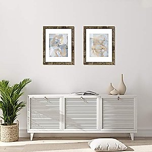 Hap Tim 11x14 Picture Frame Set of 2,Each Carbonized Black Wood Pattern Frame with 2 Mats,Display 8x10 or Four 4x6 Photos with Mat,11x14 Picture Without Mat for Wall Display