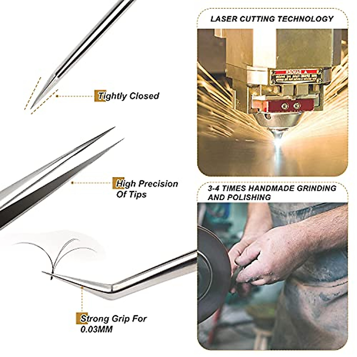 ACTROL Eyelash Extension Tweezers Set 3 PCS for Volume lashes Stainless Steel professional Precision Tweezers Straight and Curved Tip Tweezers (3pcs-1, Silver)