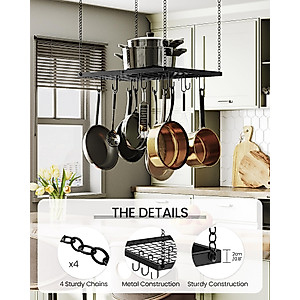 CHOEZON Hanging Pot Rack, Ceiling Mounted Pot Hanger for Kitchen, Metal Cookware Storage Organizer with 12 Hooks, for Storage of Cookware, Utensils in Kitchen, 23.7" L, Black TPR03BB